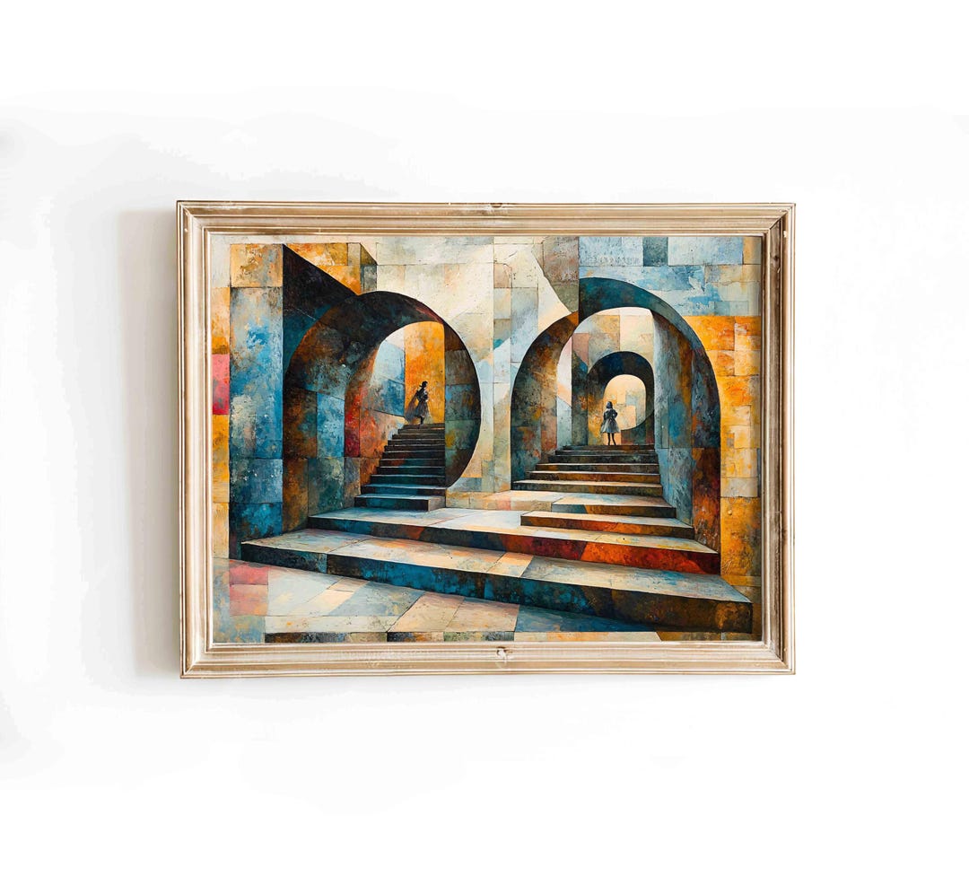Modern Abstract Painting of Greek Arches & Stairs - Muted Colors ...