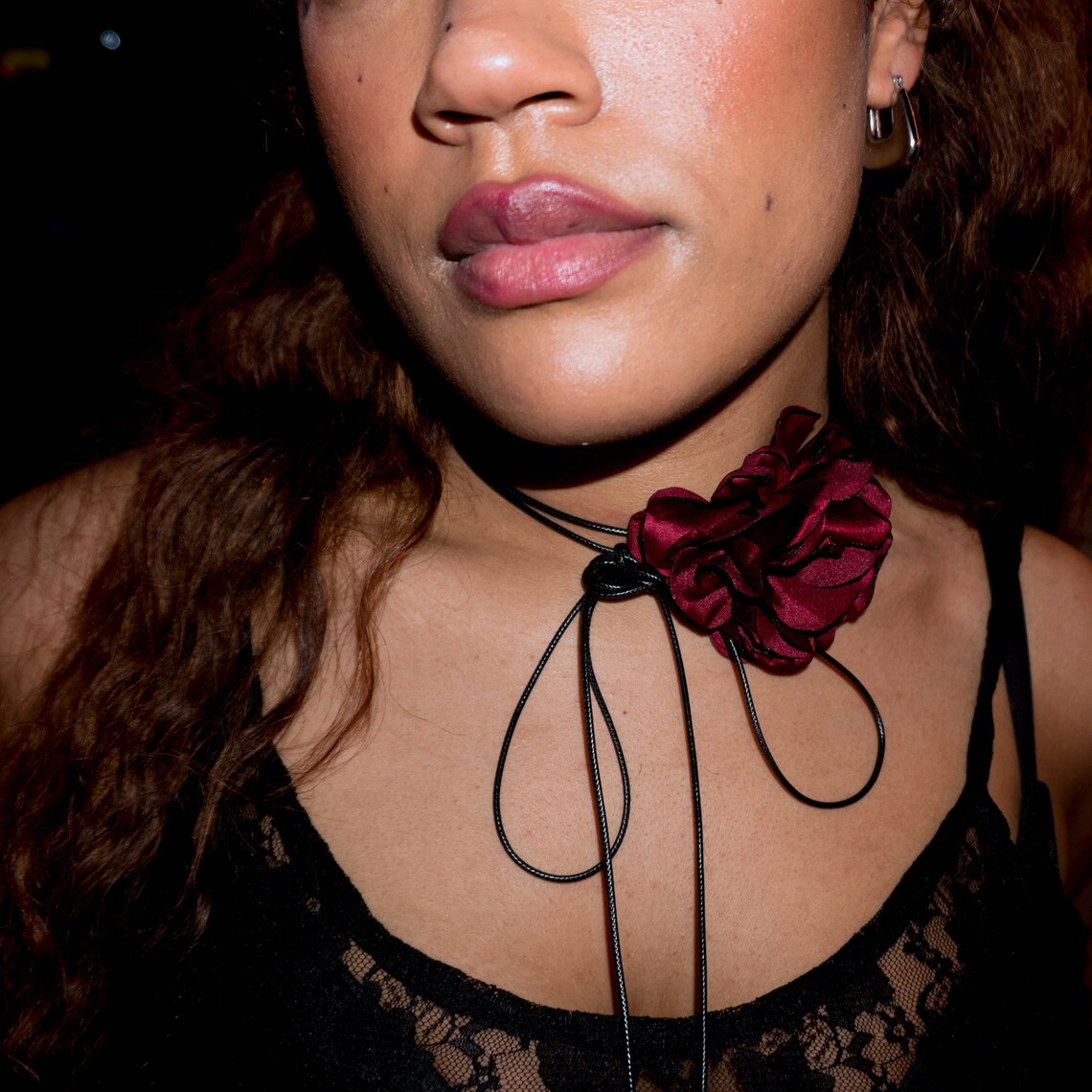 Satin 'gothita' Red Rose Choker - Etsy