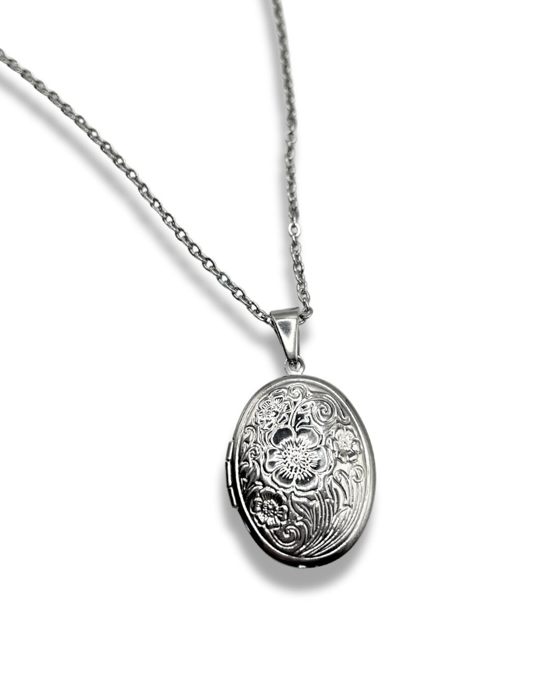 Silver 'eva' Vintage-inspired Floral Oval Locket Necklace - Etsy