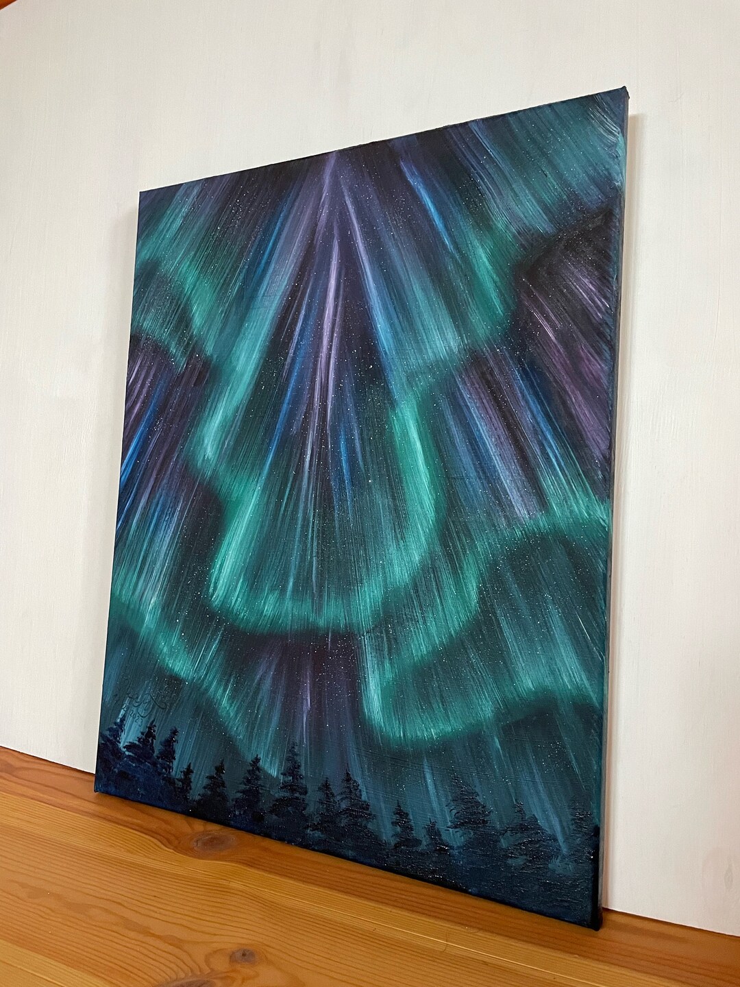 Valiant Aurora Borealis Painting, Original Artwork, Northern Lights ...