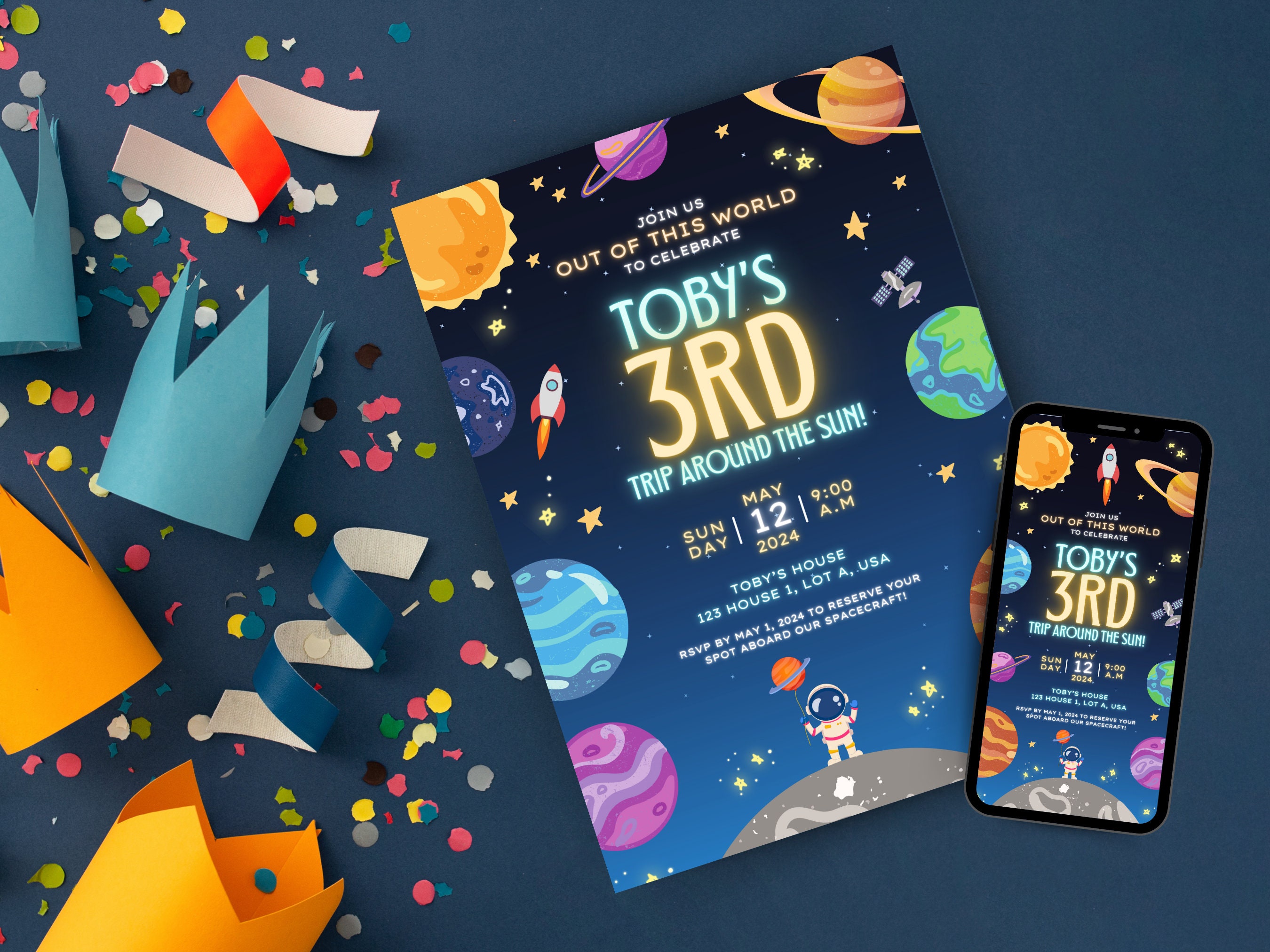 Editable Outer Space Birthday Invitation Template Canva, Spaceship ...