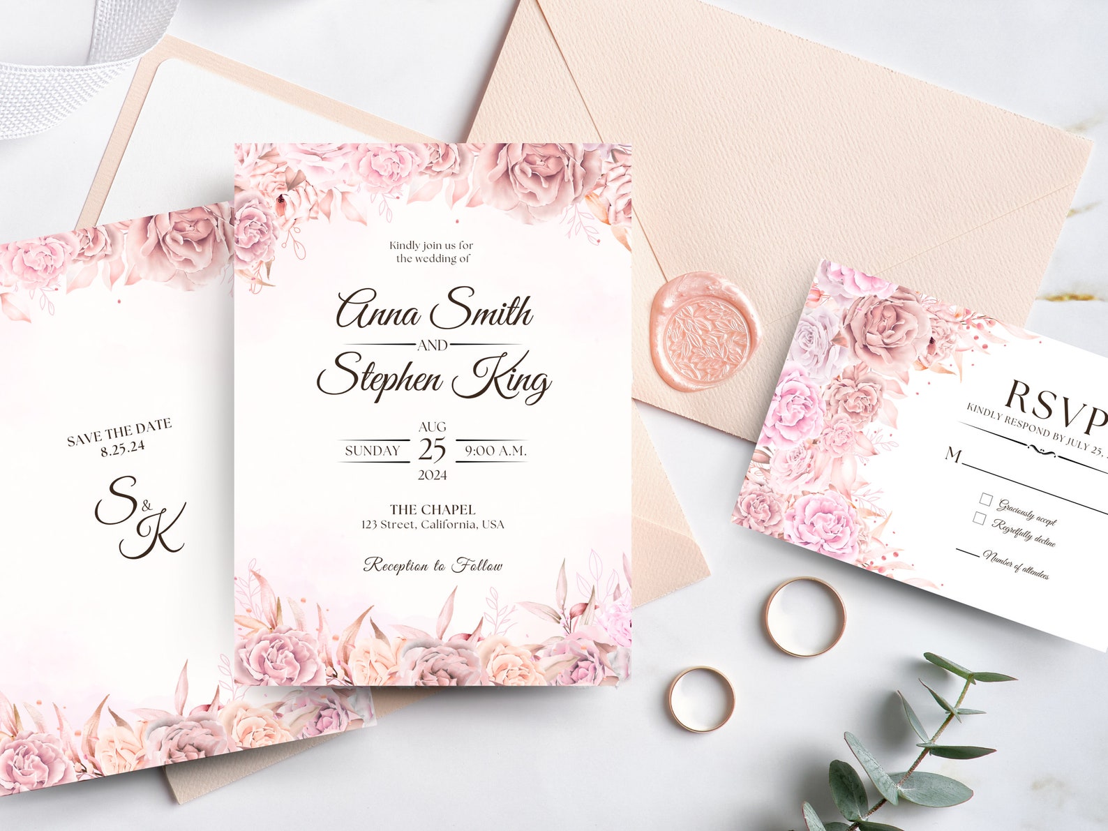 Floral Wedding Invitation Template Canva, Pink Floral Invitation ...