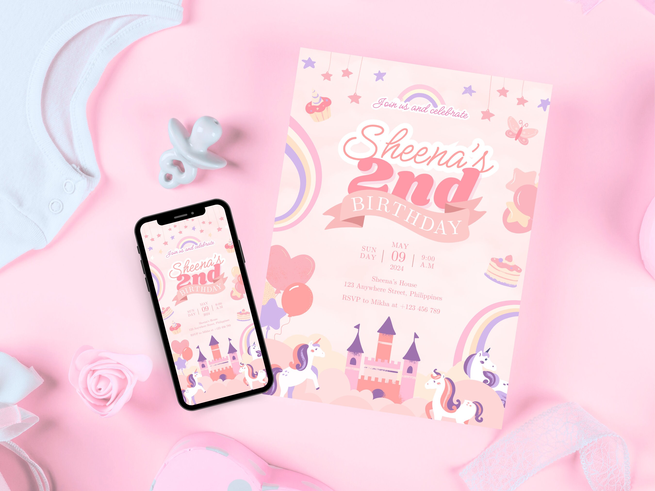 Editable Unicorn Birthday Invitation Template Canva Magical Girls ...