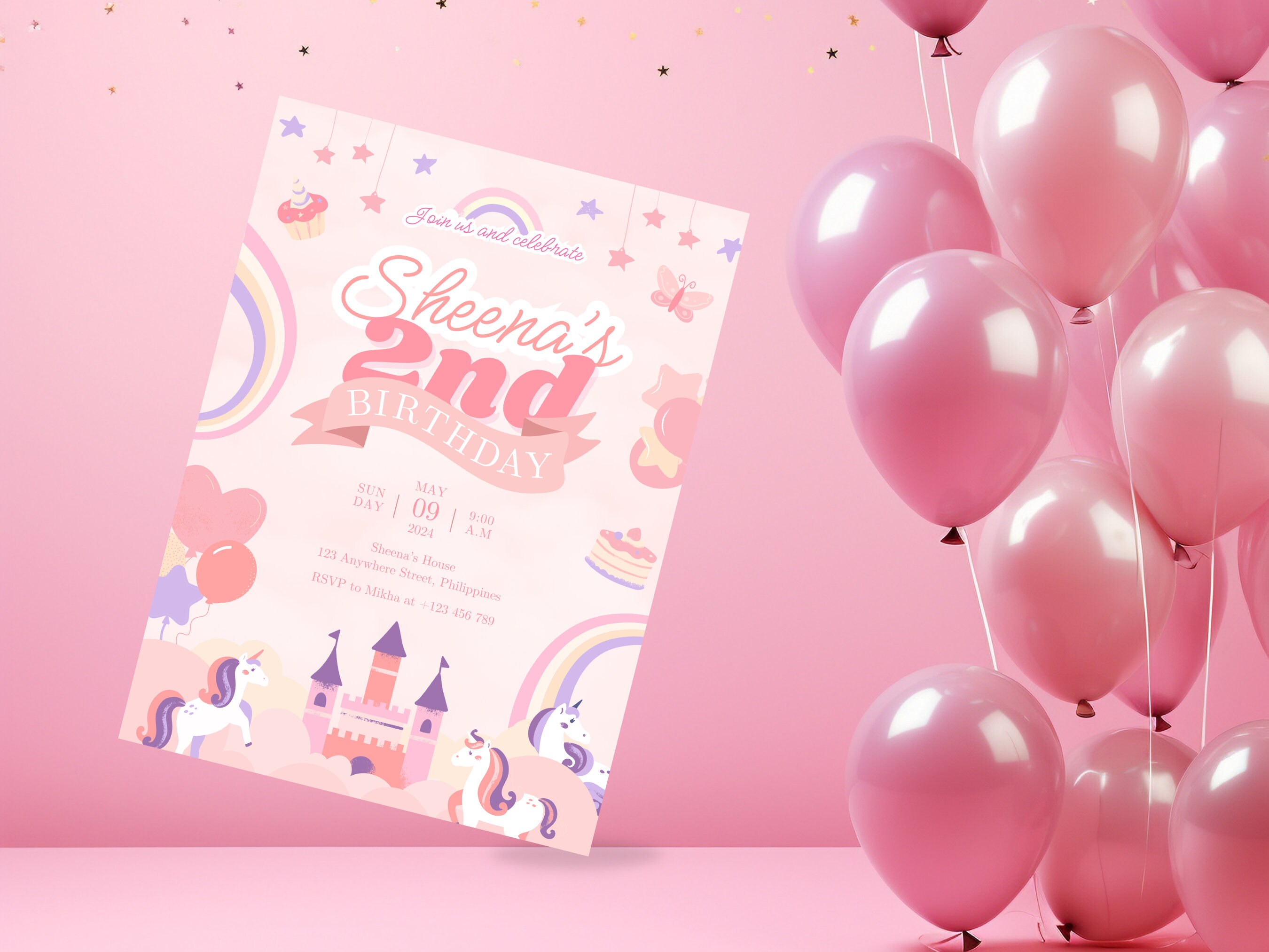 Editable Unicorn Birthday Invitation Template Canva Magical Girls ...