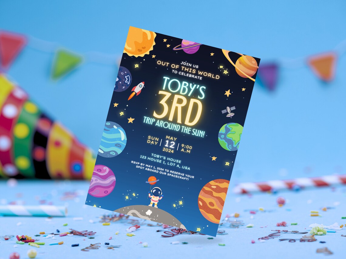 Editable Outer Space Birthday Invitation Template Canva, Spaceship ...