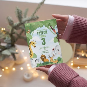 Editable Jungle Safari Birthday Invitation Template Canva, Jungle Theme ...