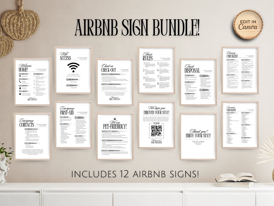 Airbnb Sign Bundle Template Airbnb Signage House Rules Short Term ...