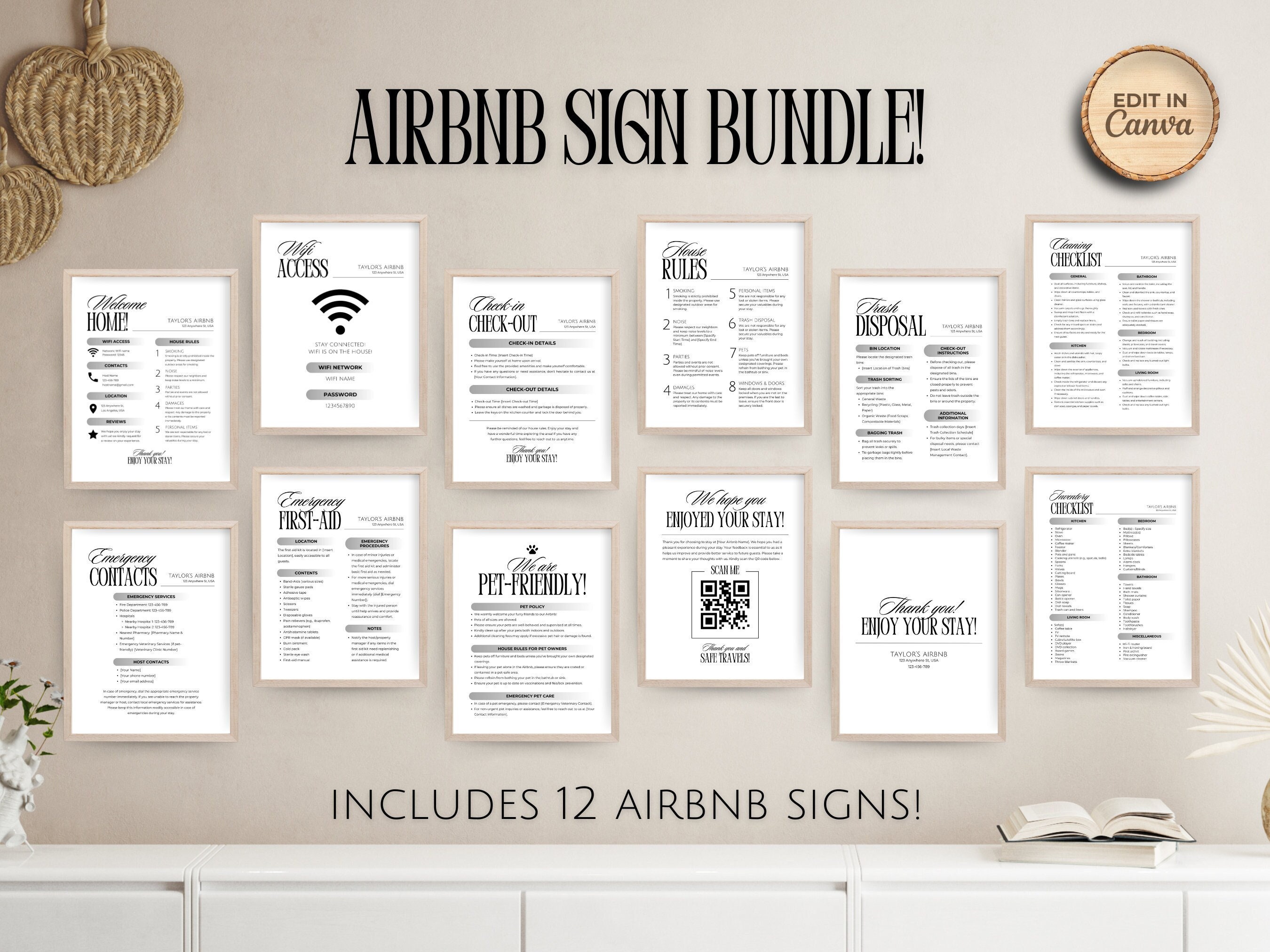 Airbnb Sign Bundle Template Airbnb Signage House Rules Short Term ...