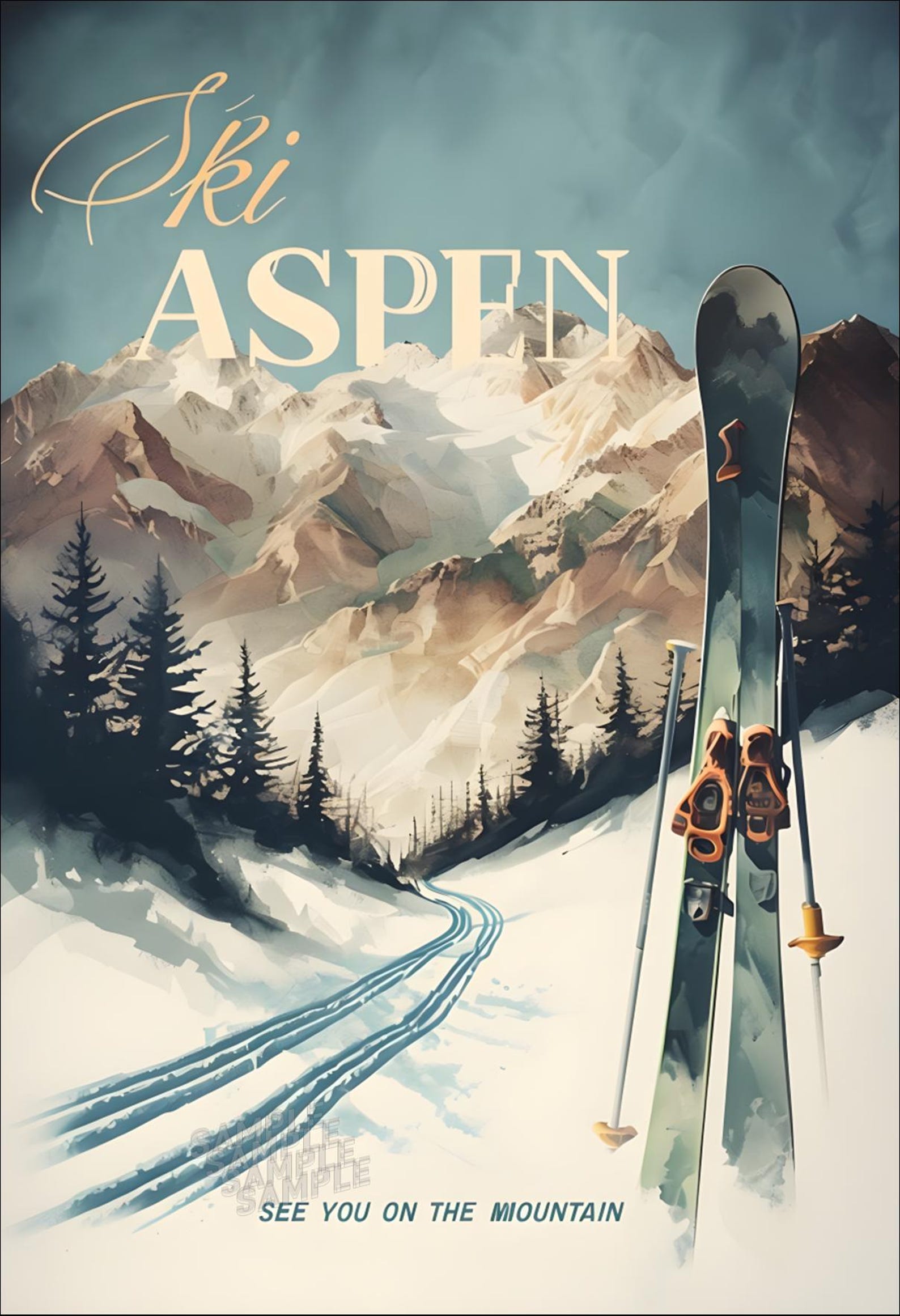 Surreal Ski Resort Digital Art Featuring Mosaic & Vintage Aspen ...