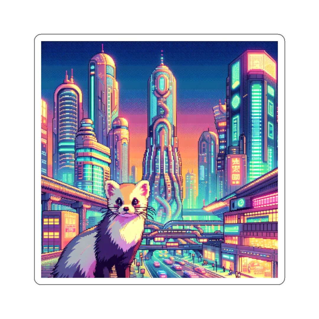 Ferret Cyberpunk Cityscape Pixel Art Kiss-cut Stickers - Etsy