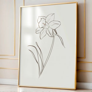 Daffodil Flower Line Wall Art, Single Line Flower Drawing, Continuous ...