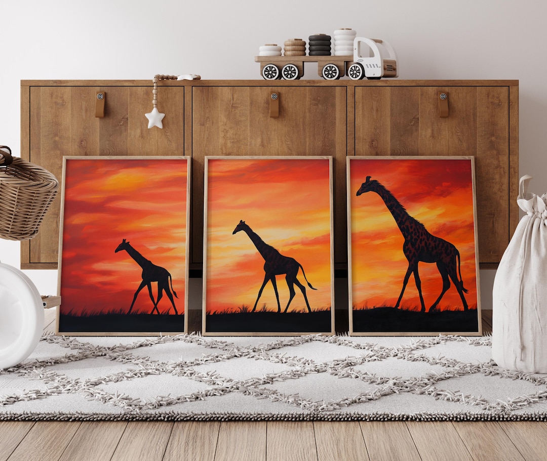 Giraffe Family Wall Art Set of 3, Nursery Print, Kids Animal Posters ...