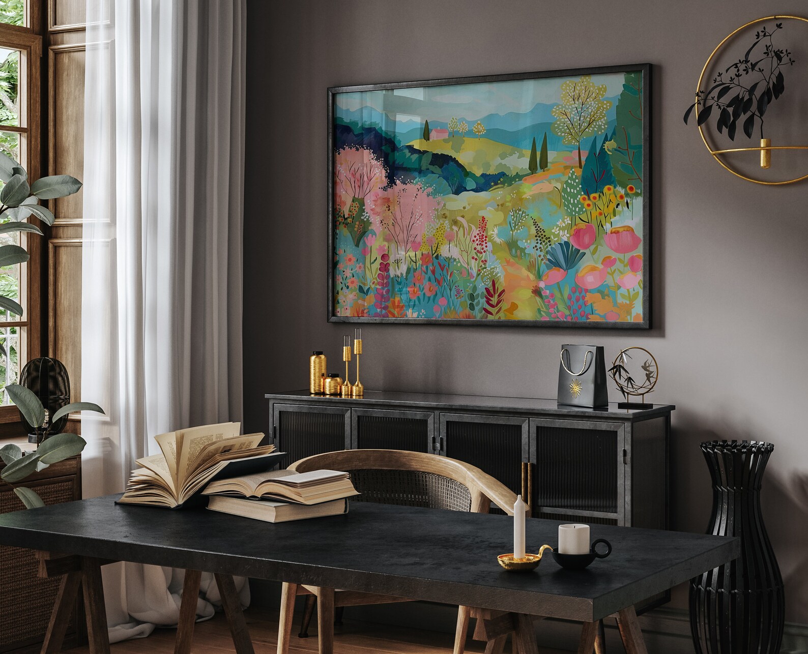 Colorful Scenery Wall Art, Flower Landscape Decor, Bright Summer ...