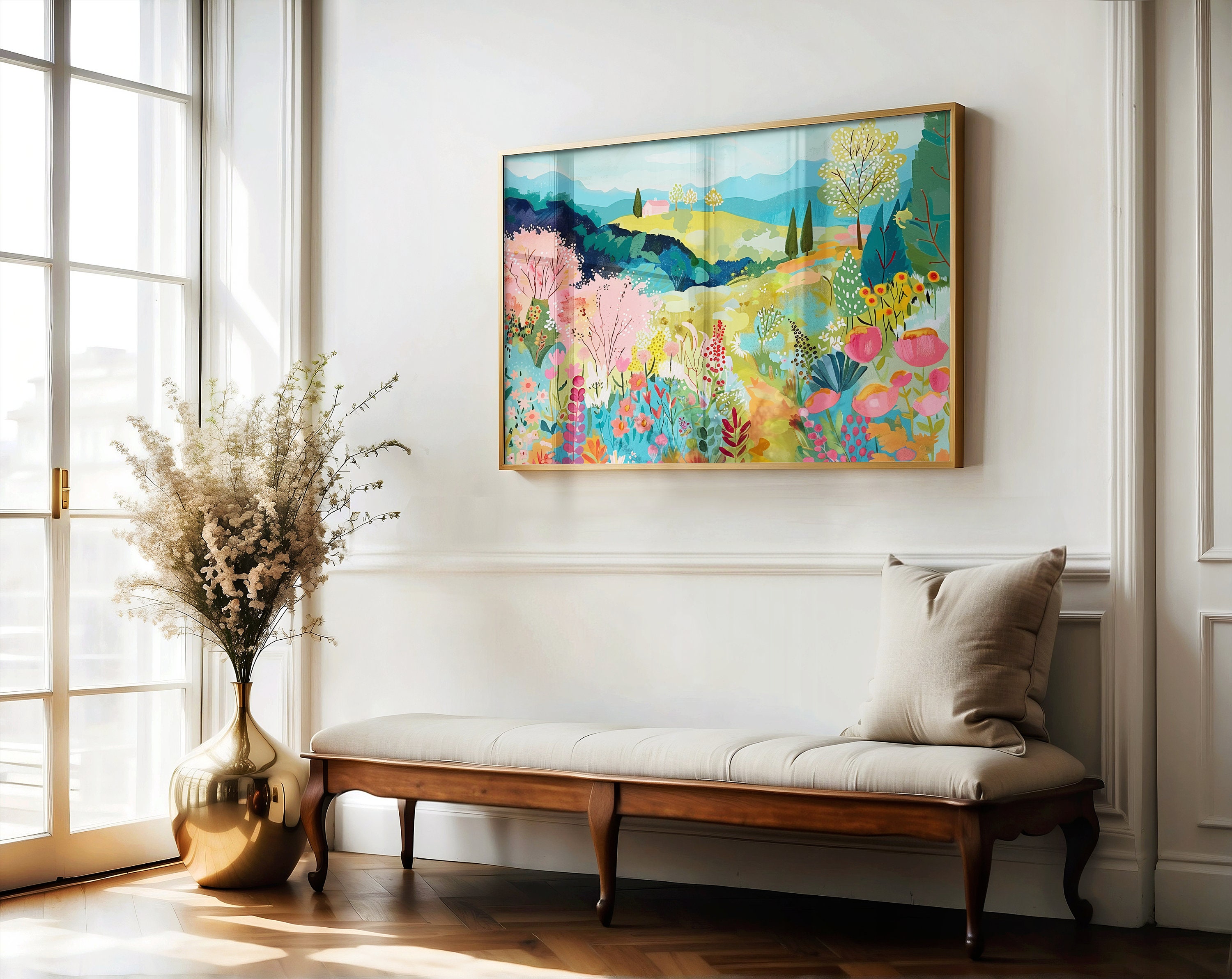 Colorful Scenery Wall Art, Flower Landscape Decor, Bright Summer ...