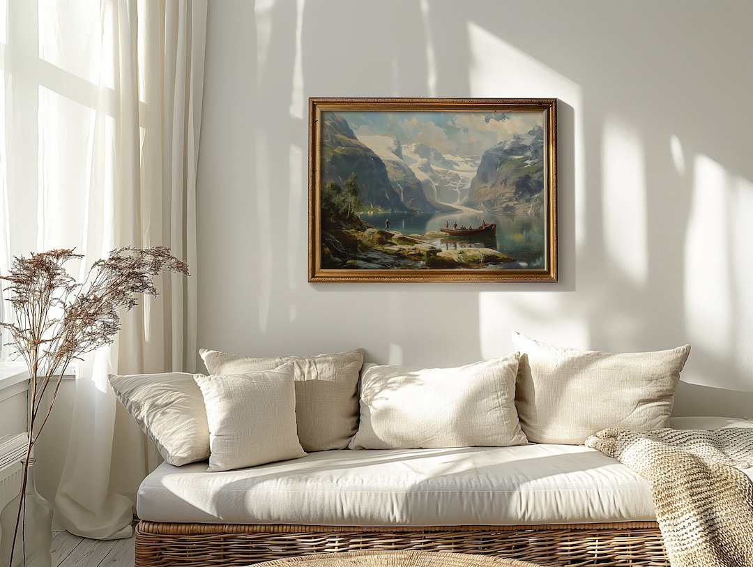 Rustic Mountain Landscape Painting, Vintage Nature Print, Country Wall ...