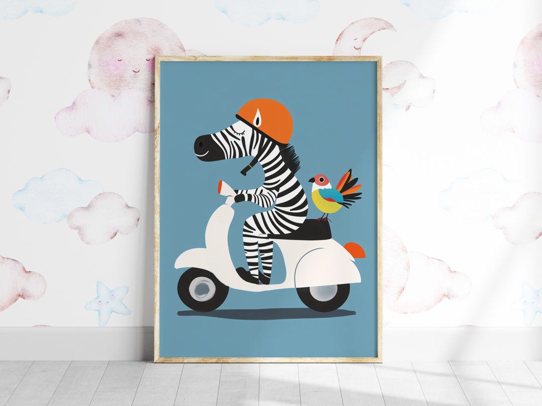 Zebra Scooter Nursery Art, Funny Animal Print (digital Download) - Etsy