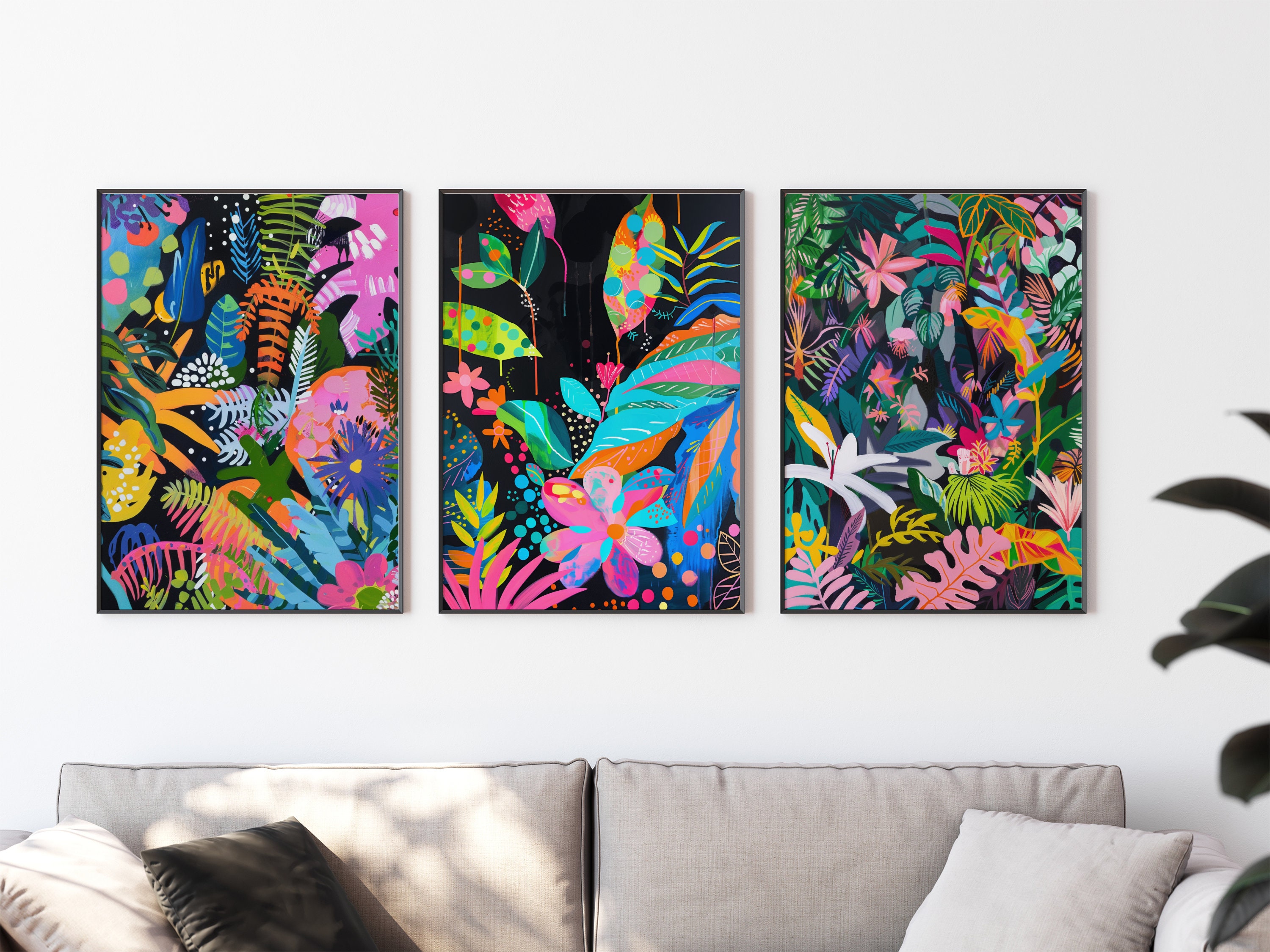 Abstract Vibrant Wall Art Set of 3, Maximalist Wall Art, Digital ...
