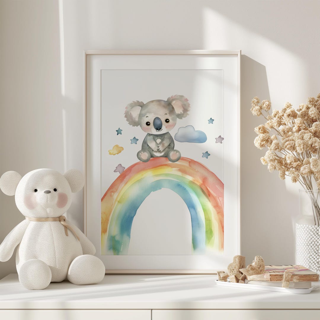 Koala Rainbow Nursery Decor, Cute Baby Koala Bear Kids Room Wall Art ...