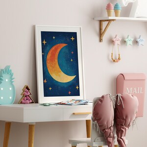 Moon and Stars Nursery Poster, Celestial Kids Room Decor (digital ...