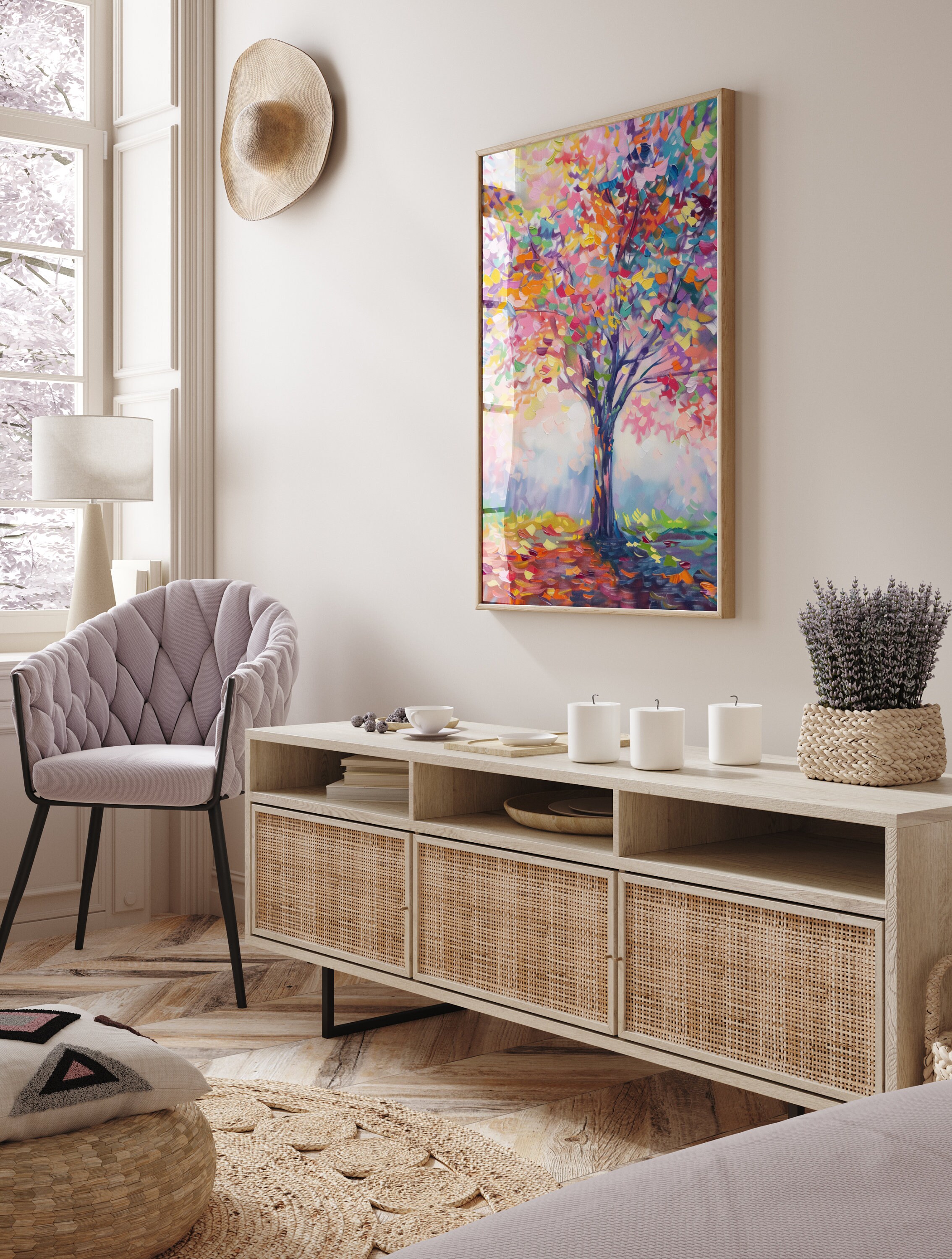 Colorful Tree Landscape Printable, Abstract Tree Wall Art, Vibrant ...