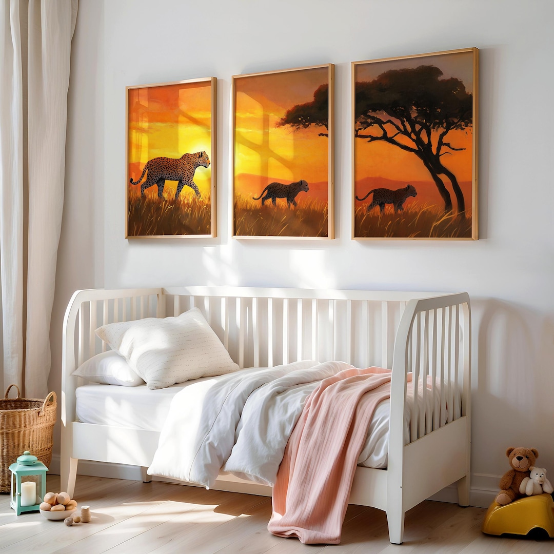 Leopard Family Wall Art Set of 3, Nursery Print, Kids Animal Posters ...