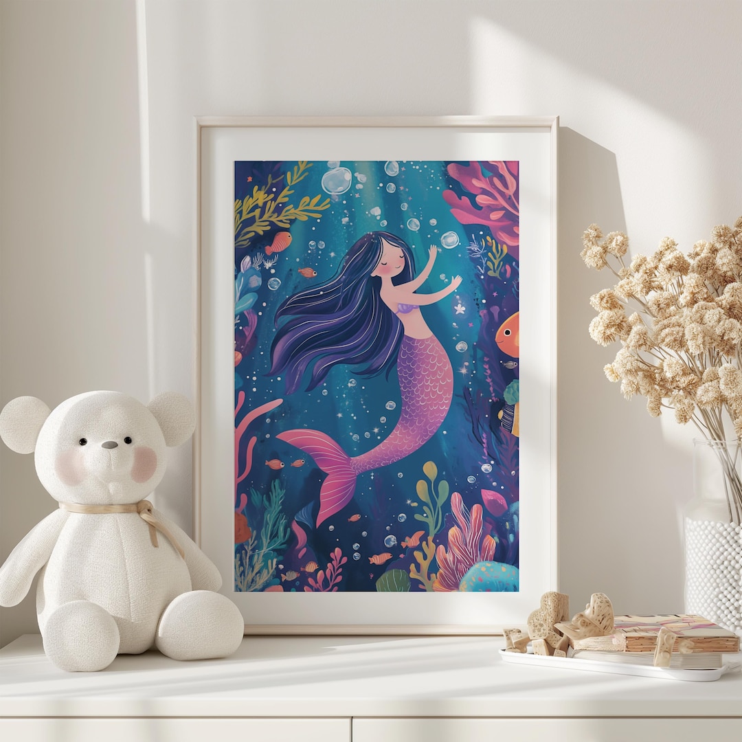 Printable Mermaid Wall Decor, Pastel Mermaid Wall Art, Nursery Print ...
