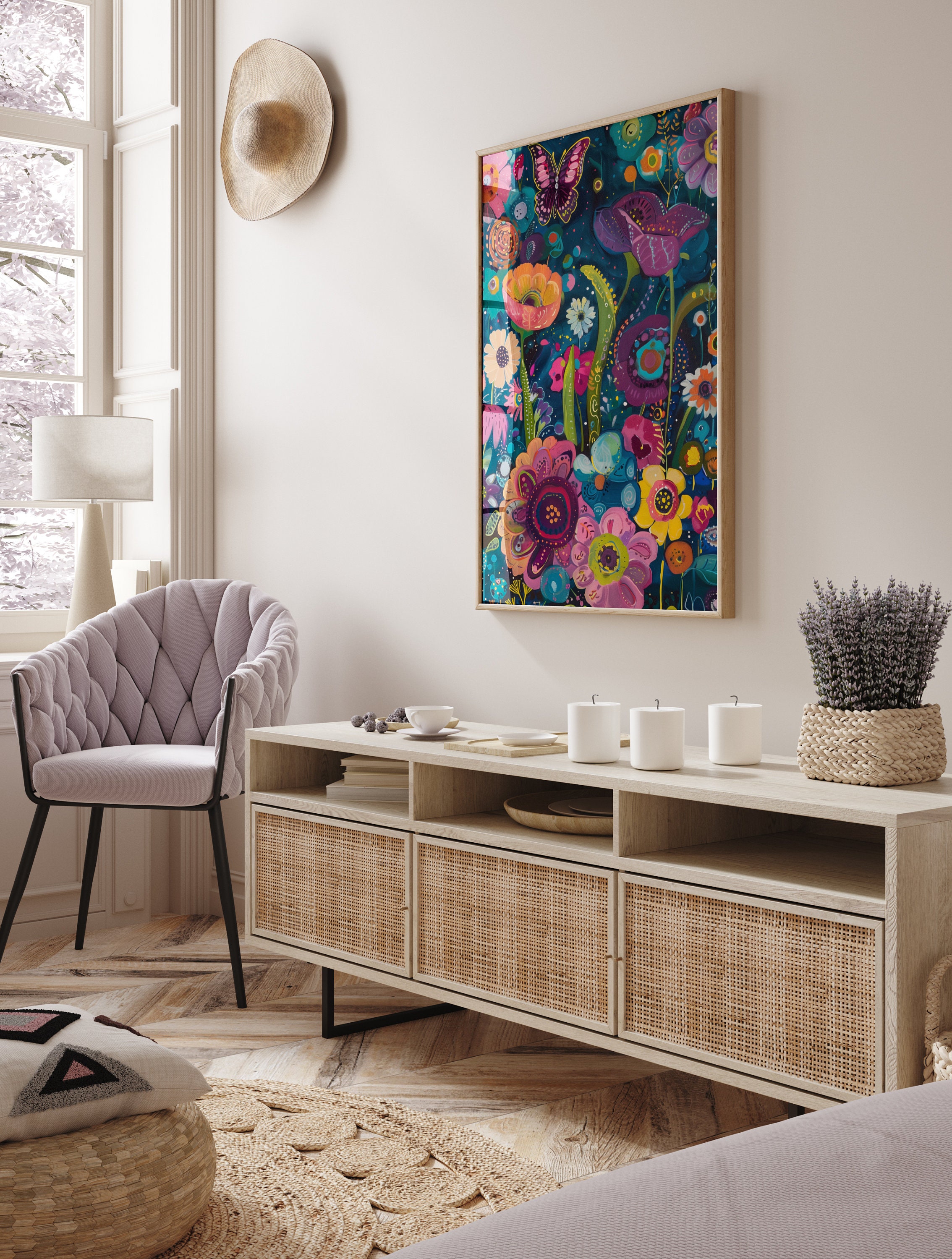 Abstract Vibrant Wall Art, Maximalist Print, Floral Modern Art ...