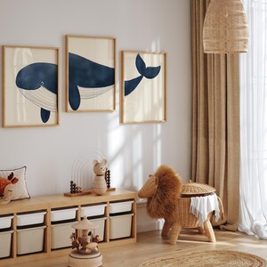 Blue Whale Set of 3 Prints, Printable Playroom Wall Art, Kids Room ...