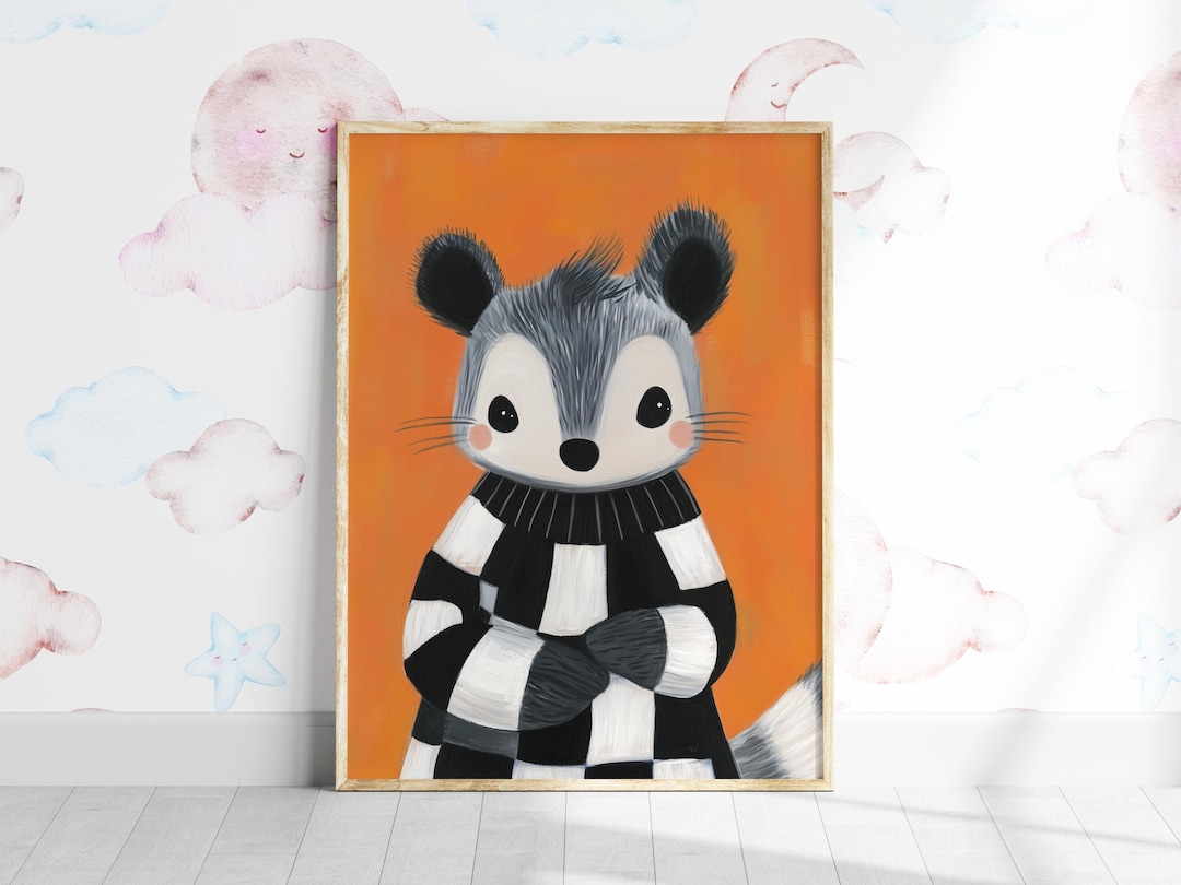 Checkered Nursery Wall Art, Cute Mouse Kids Room Print, Animals ...