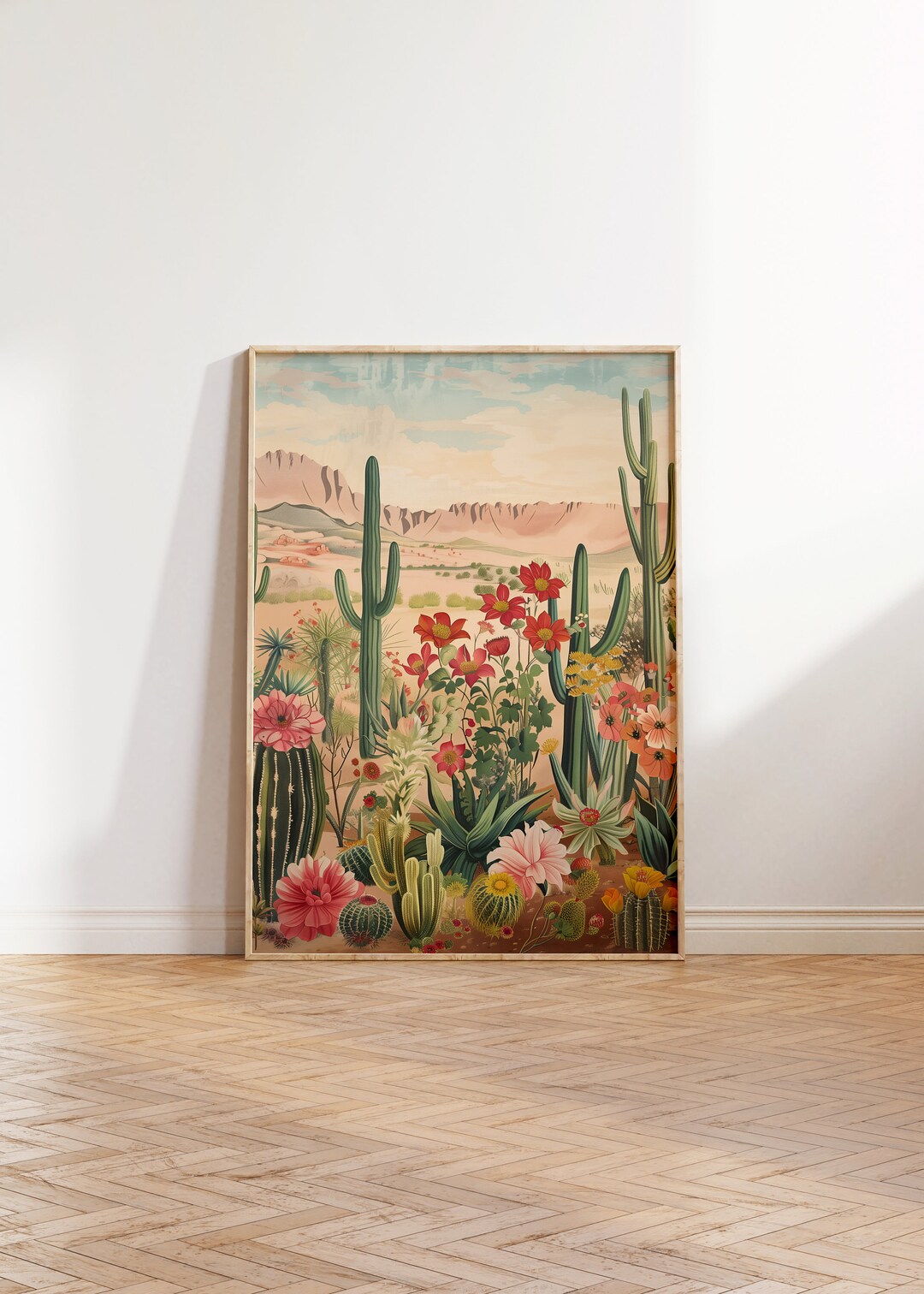 Blooming Desert Cactus Wall Art, Vibrant Landscape Decor, Maximal Cacti ...