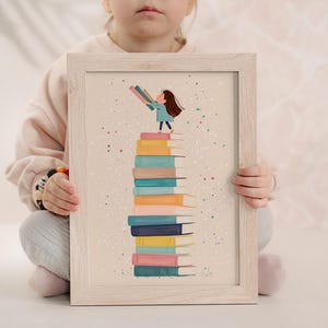 Girls Room Reading Print, Pastel Reading Decor, Bookworm Wall Art ...