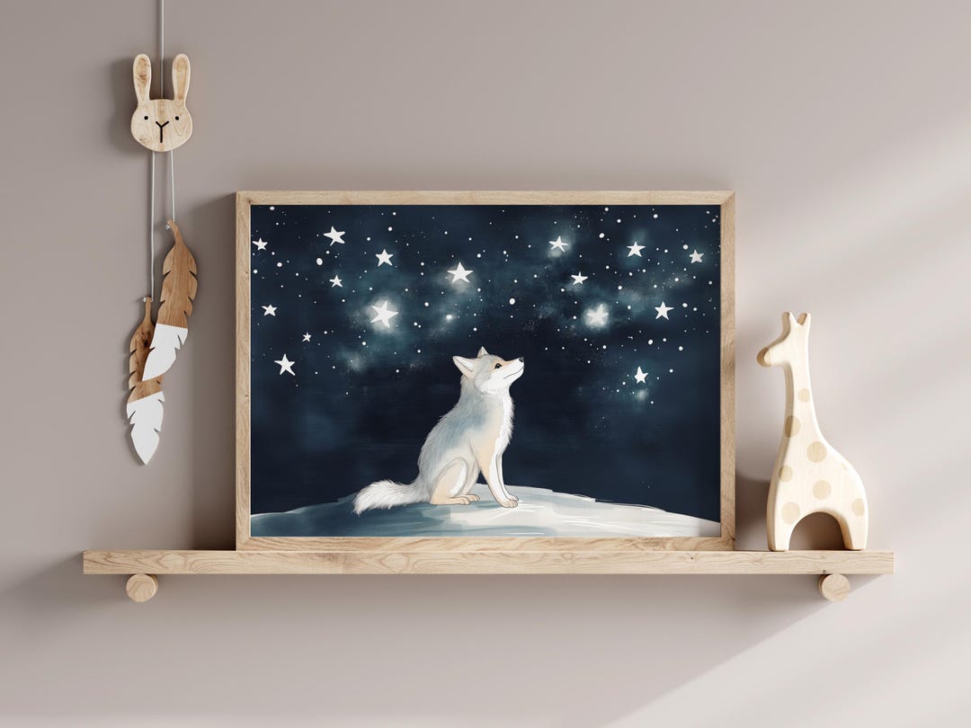 Wolf Cub Nursery Art Print, Starry Night Sky (digital Download) - Etsy