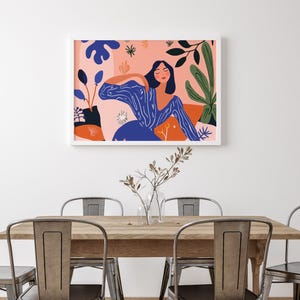 Colorful Abstract Woman Wall Art, Blue Contemporary People Artwork ...