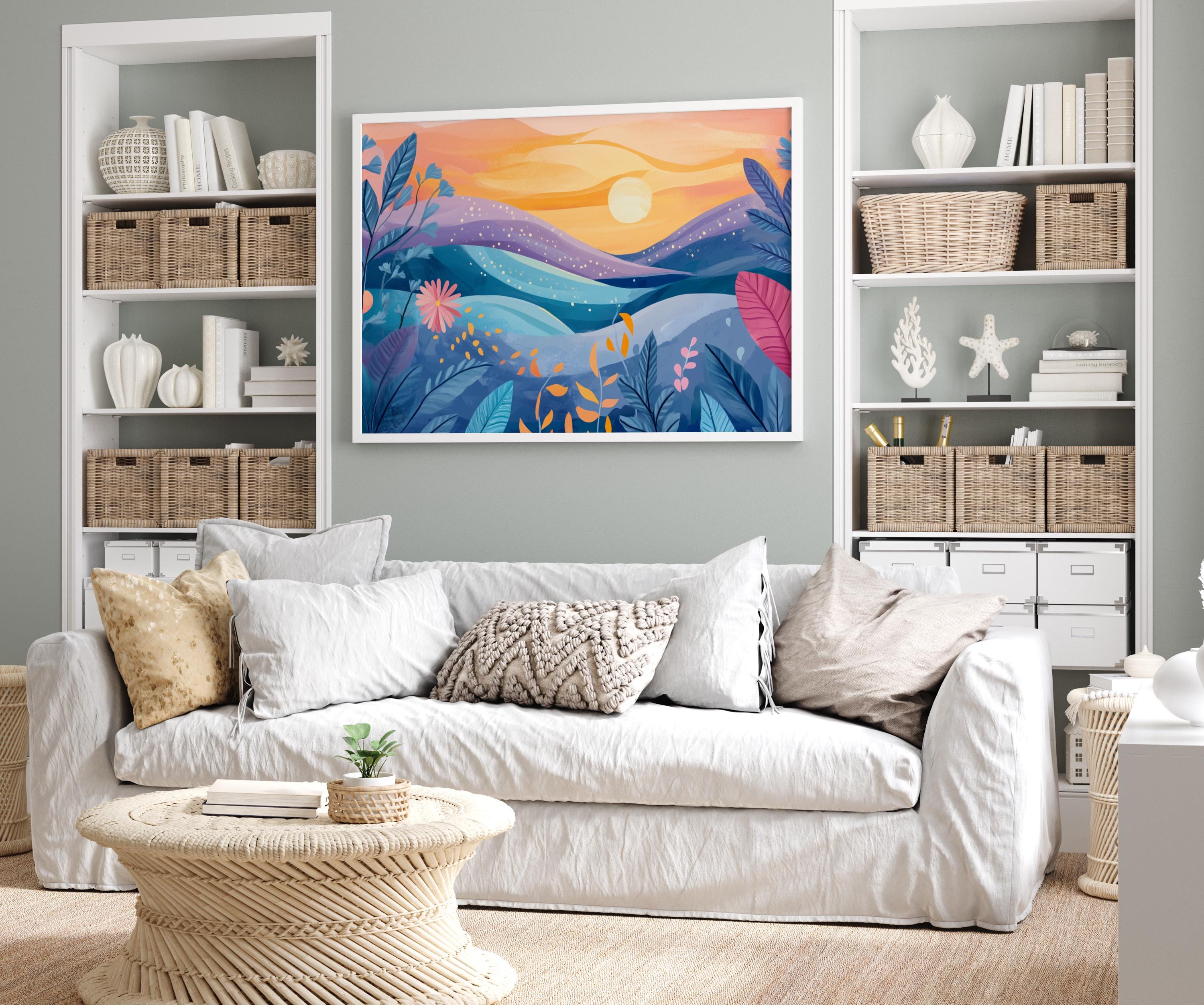 Colorful Pastel Sunset Wall Art, Maximalist Abstract Hills Scenery ...