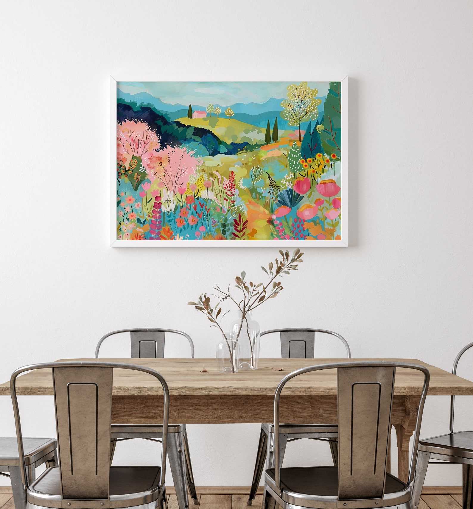 Colorful Scenery Wall Art, Flower Landscape Decor, Bright Summer ...