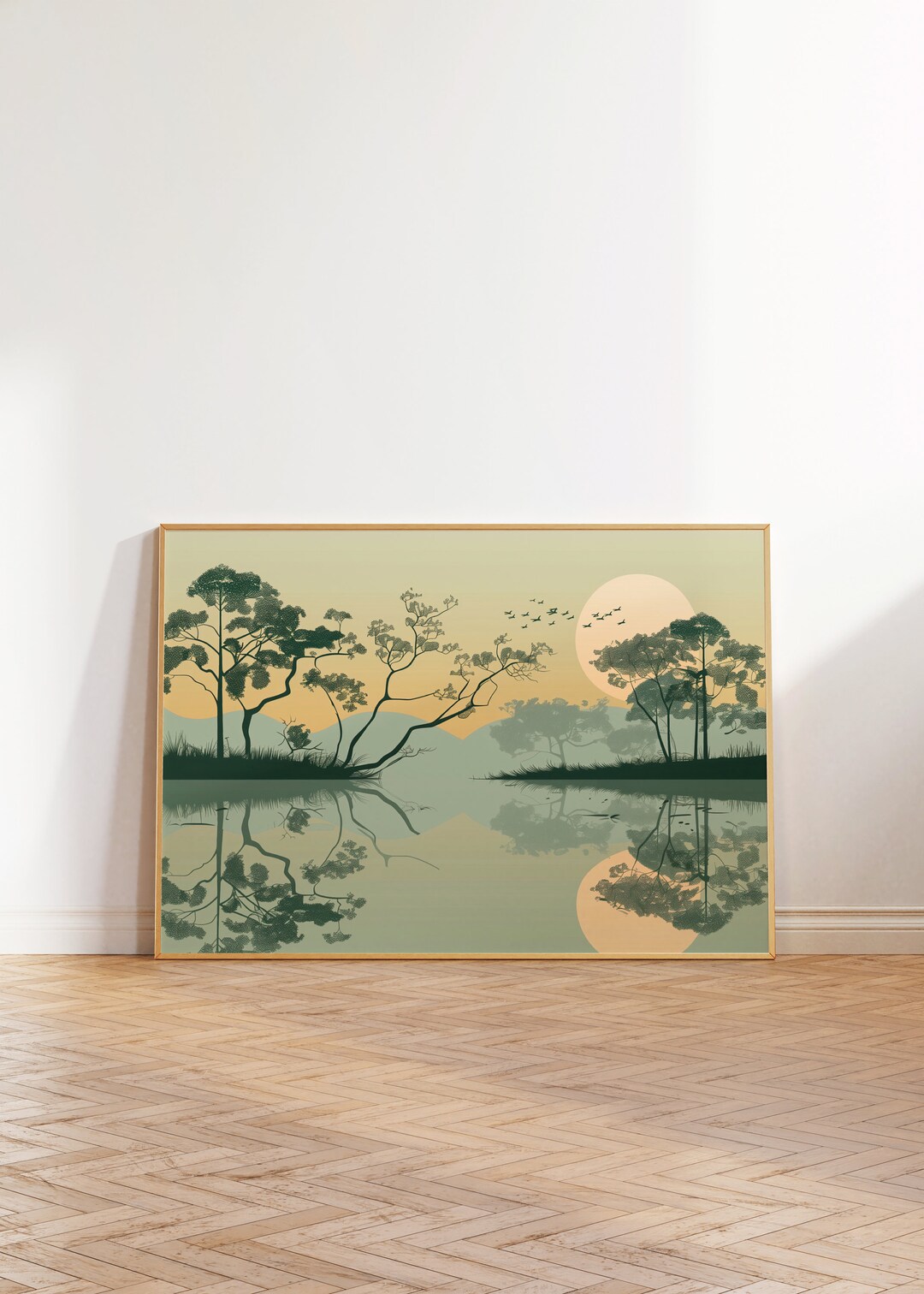 Japandi Sage Green Neutrale Wandkunst, minimalistische moderne japanische digitale Kunst, Wabi ...