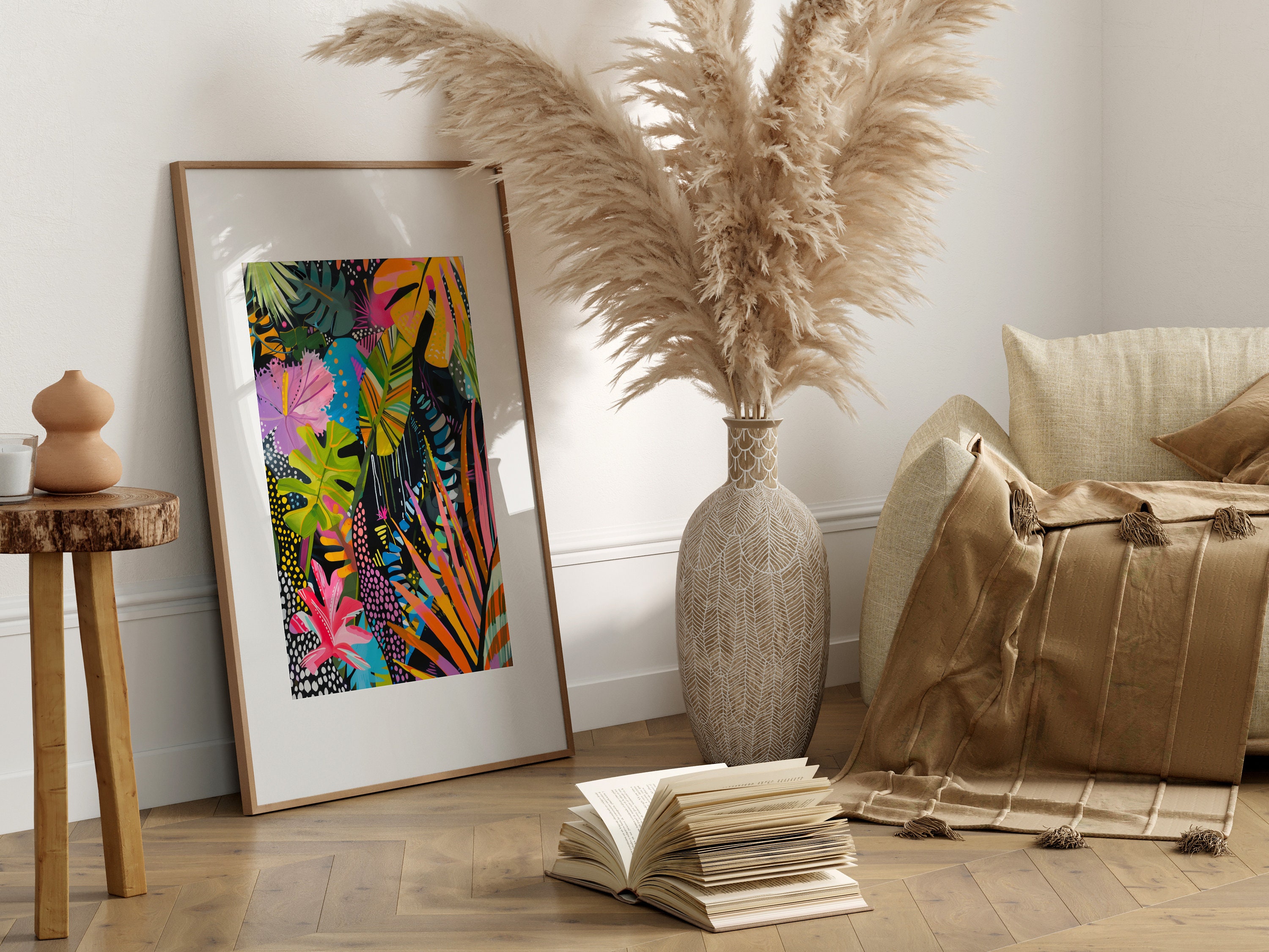 Abstract Vibrant Wall Art, Maximalist Print, Floral Modern Art ...