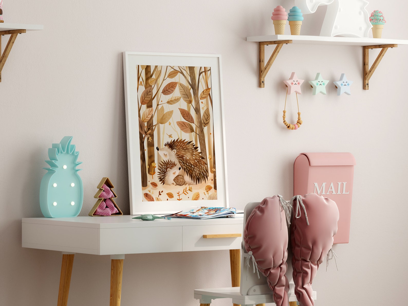 Lámina decorativa infantil con ilustración de una familia de erizos y ...
