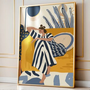 Contemporary Striped Wall Art, Abstract Woman Decor, Colorful Art Print ...