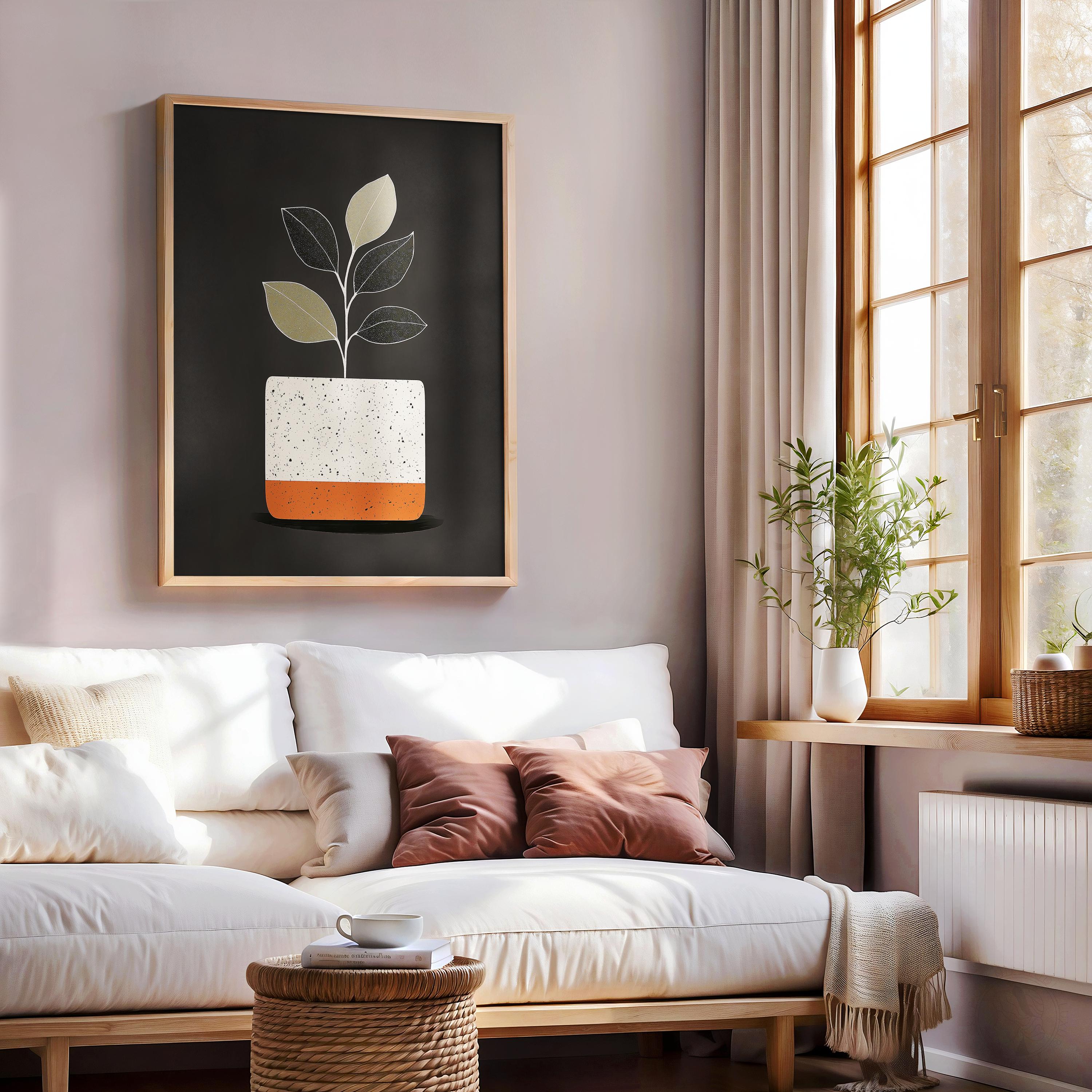 Terrazzo Flower Pot Art Print, Beige Orange, Boho Botanical (digital ...