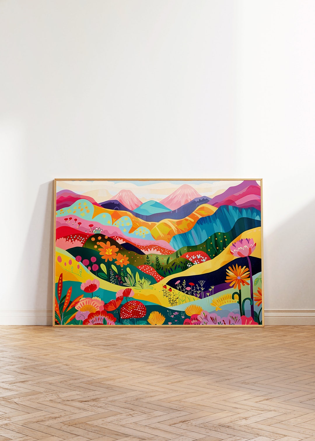 Colorful Landscape Wall Art, Maximalist Floral Print, Abstract Vibrant ...