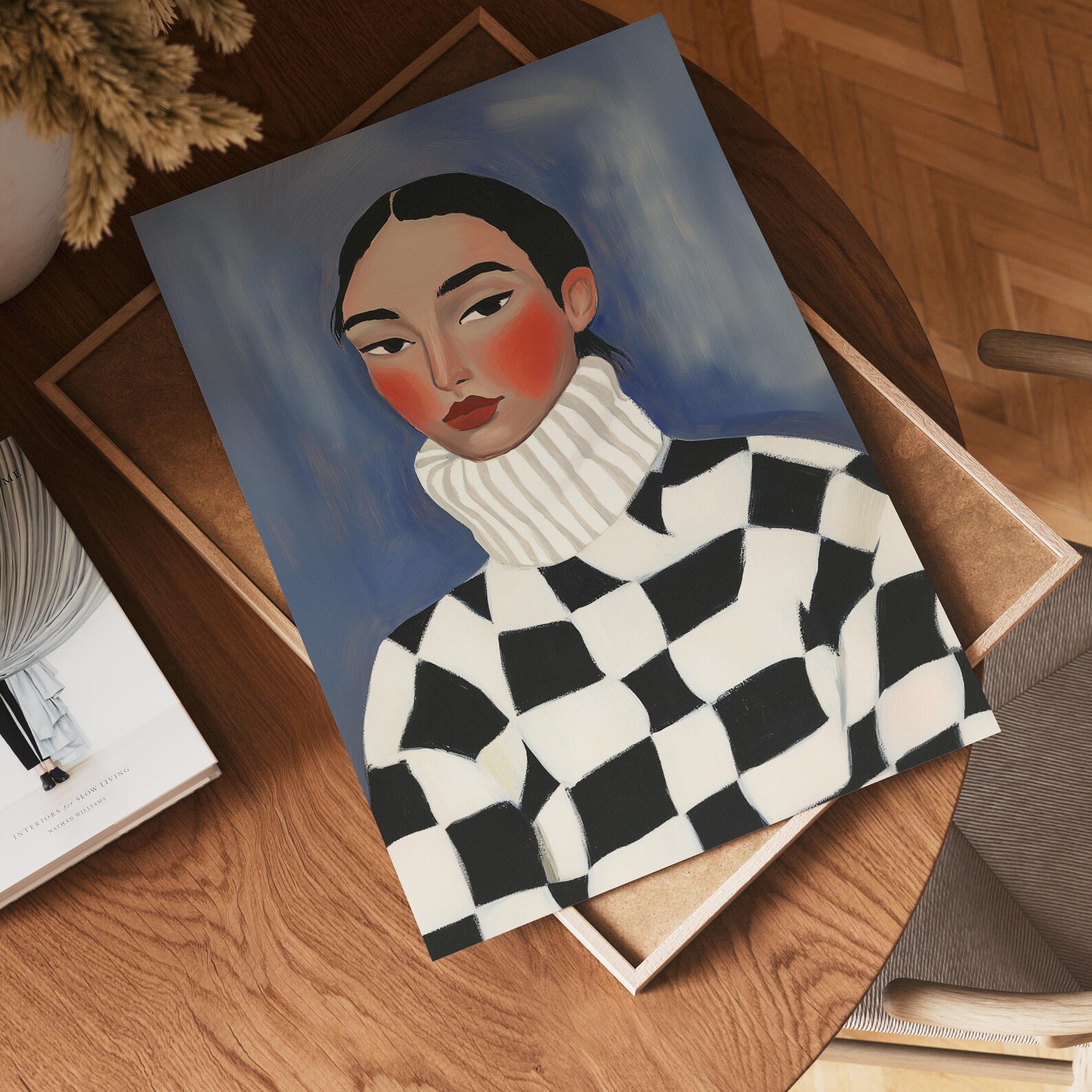 Contemporary Checkered Wall Art, Abstract Woman Decor, Colorful Print ...