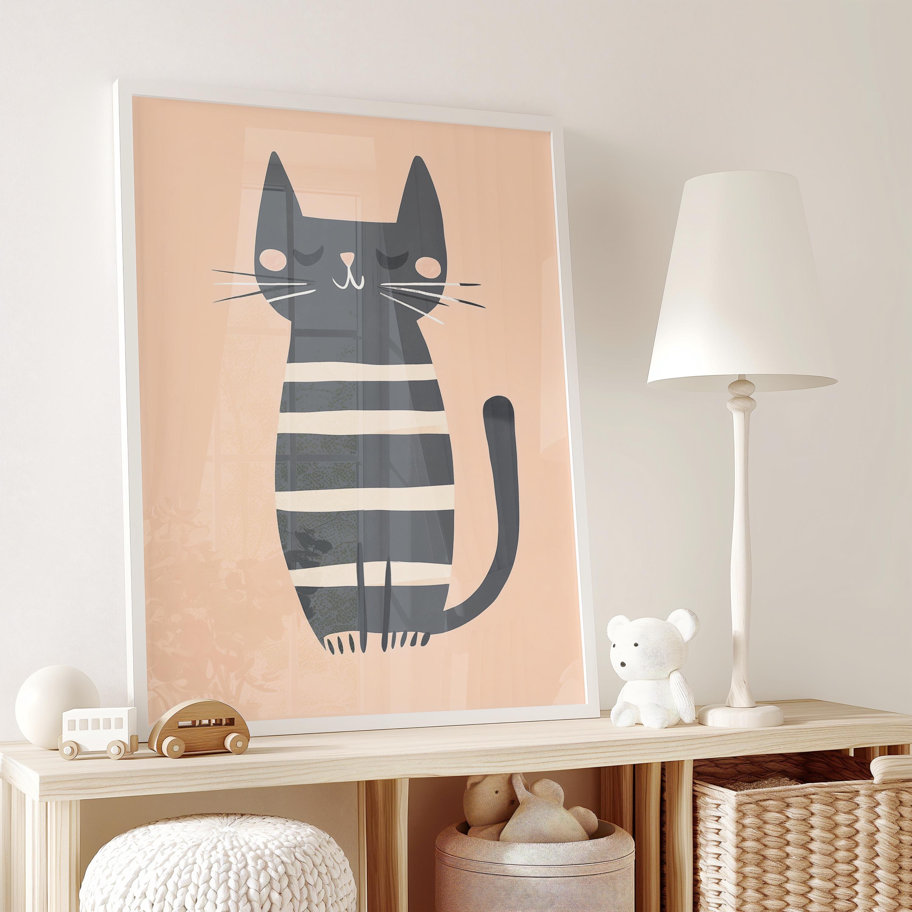 Colorful Cat Printable Poster, Nursery Cat Wall Art, Cute Cat Print ...