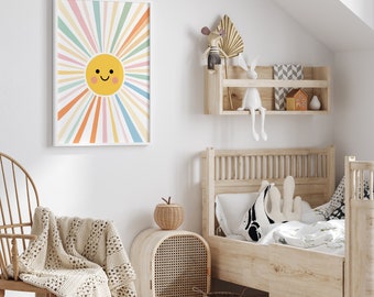 Sunshine Nursery Wall Art, Pastel Sun Nursery Print, Bright Sun Decor ...