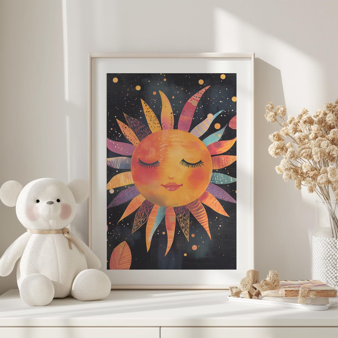 Sunshine Nursery Wall Art, Pastel Sun Nursery Print, Bright Sun Decor ...