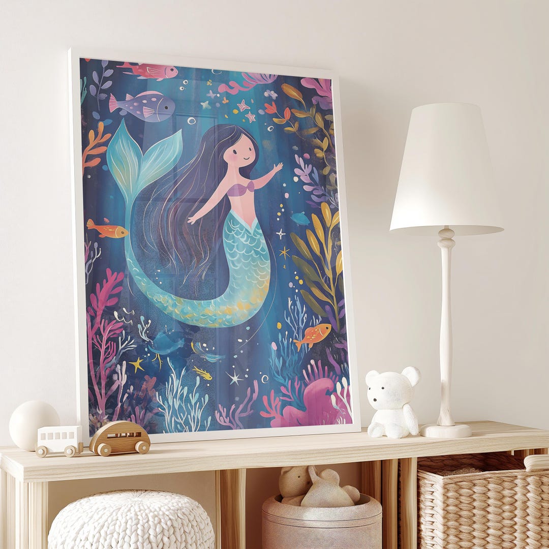 Pastel Mermaid Wall Art, Nursery Print, Printable Mermaid Wall Decor ...