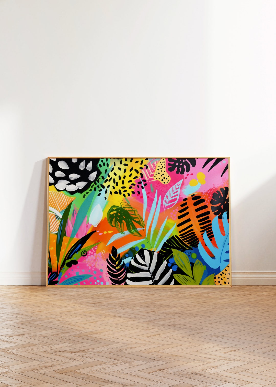Abstract Floral Wall Art, Colorful Tropical Leaves Print (digital ...