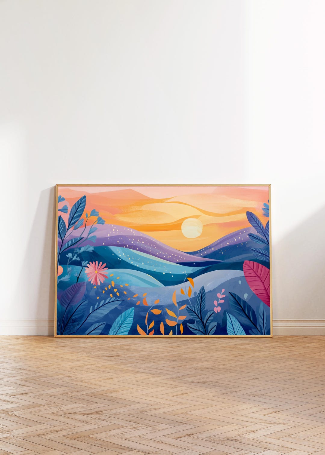 Colorful Pastel Sunset Wall Art, Maximalist Abstract Hills Scenery ...