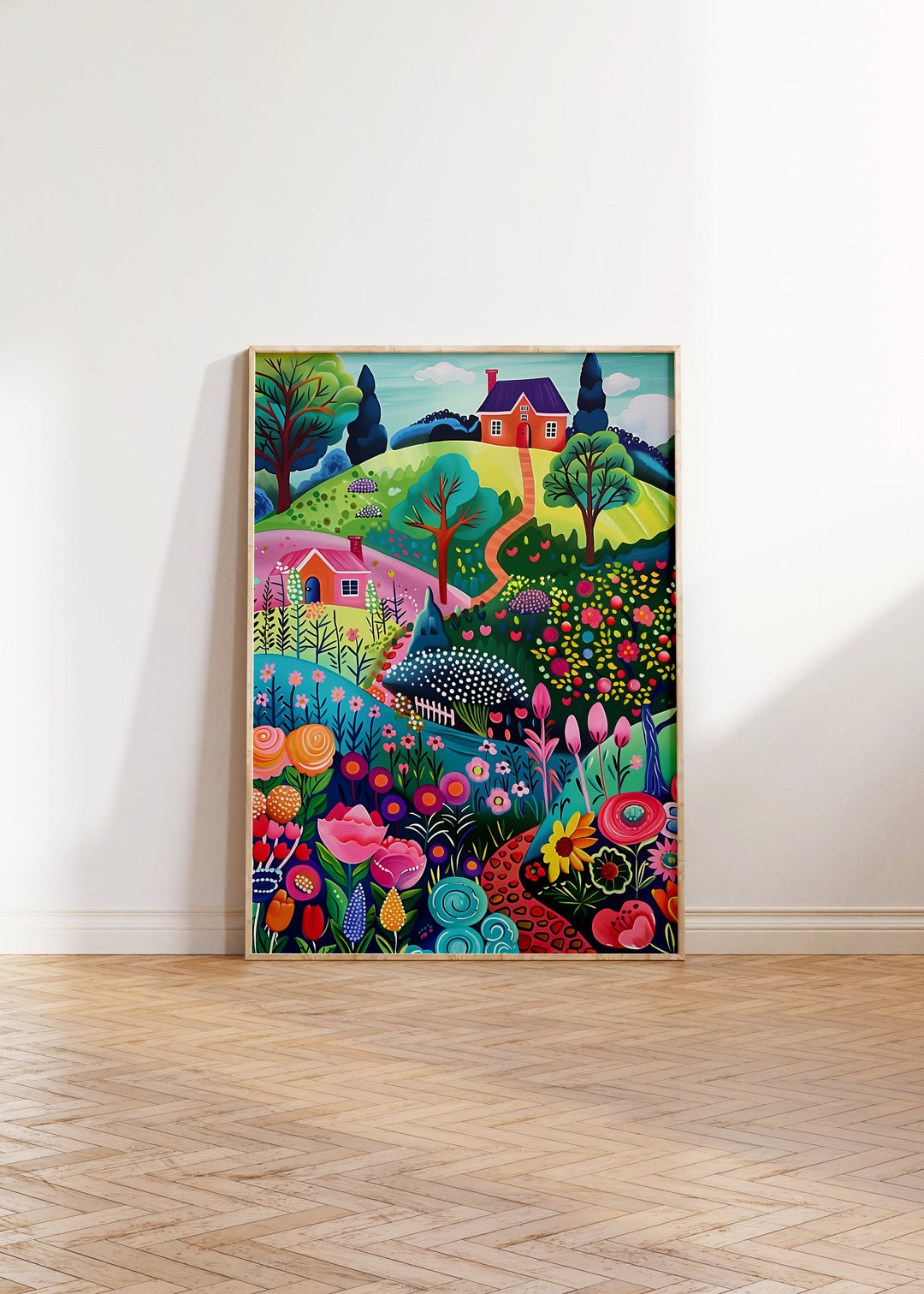 Colorful Scenery Wall Art, Flower Garden Landscape, Bright Summer ...