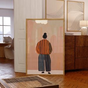 Contemporary Striped Wall Art, Abstract Woman Decor, Colorful Art Print ...